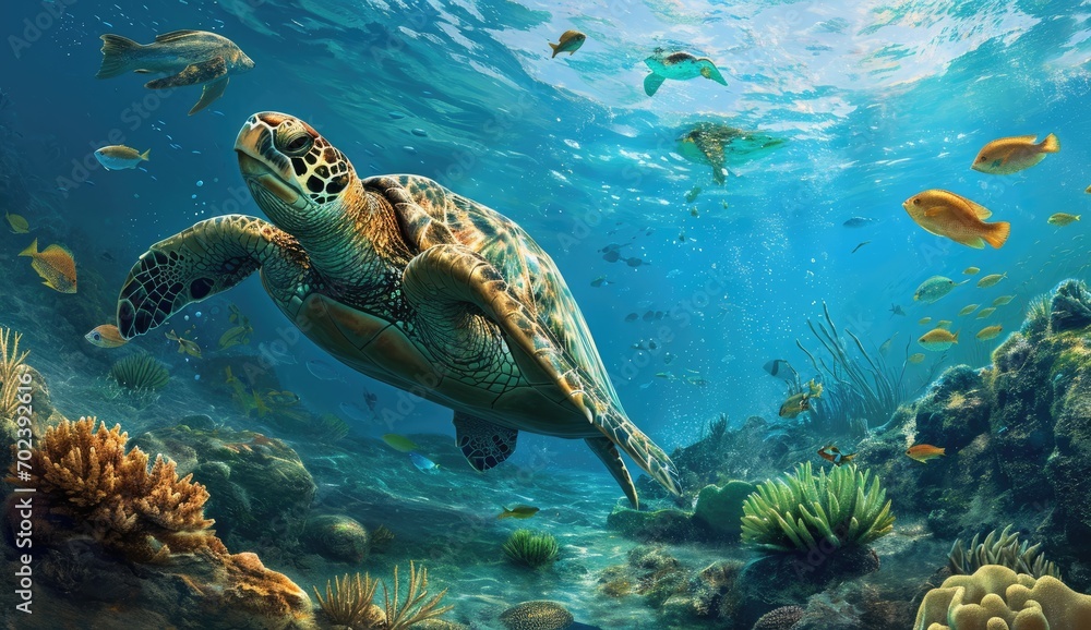 Ocean Harmony: Experience the serene beauty of a turtle and fish ...