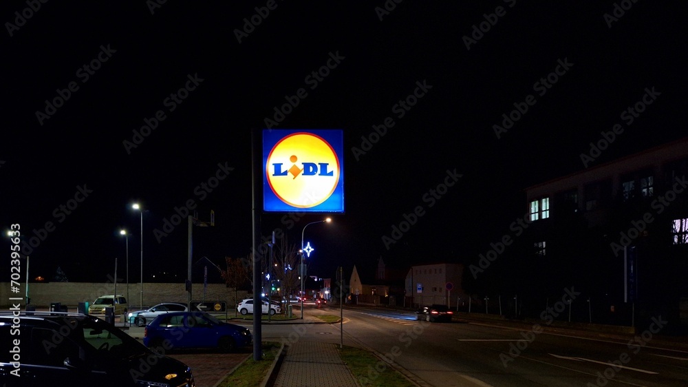 LIDL logo on hypermarket from German chain, part of Schwartz Gruppe ...