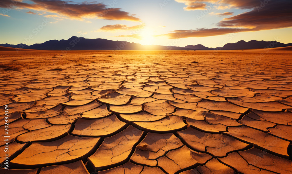 Expansive Desert Landscape with Cracked Earth Foreground Leading to ...