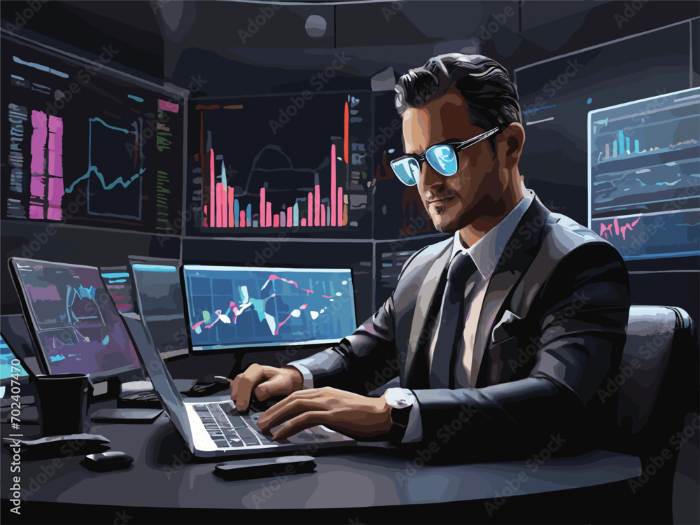 "Generate a detailed vector illustration portraying a finance trade ...