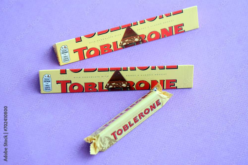 KYIV, UKRAINE - OCTOBER 31, 2023 Yellow Toblerone Chocolate Bar ...