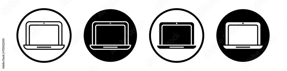Laptop icon set. Computer notebook pc vector symbol in a black filled ...