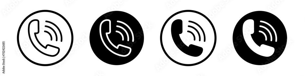 Telephone icon set. Phone call vector symbol in a black filled and ...