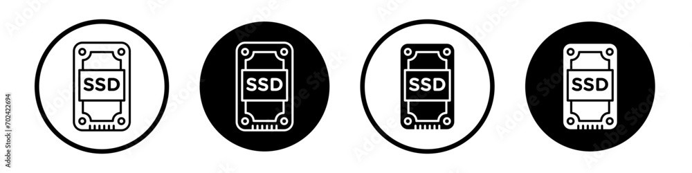 SSD icon set. Smart Hard drive storage vector symbol in a black filled ...