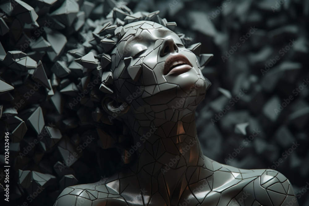 Anxiety, despair and depression idea with shattered woman body and head ...