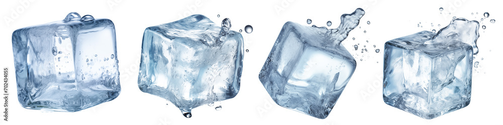 Set of different ice cubes cut out on a transparent background. A set ...