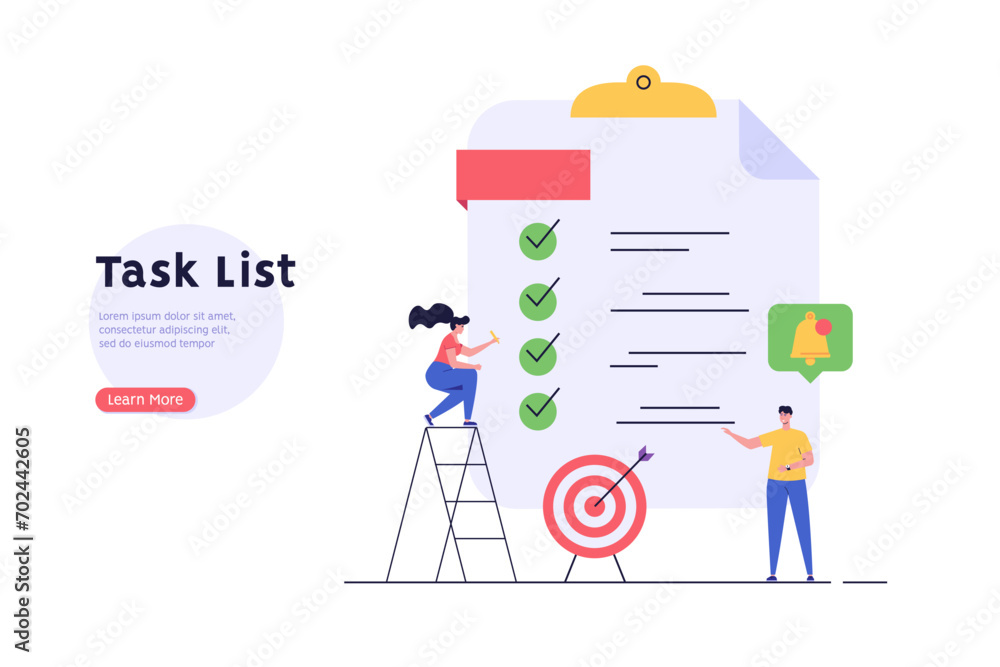 Concept of task done, checklist, to-do list, notification. People ...