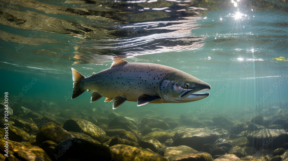Salmon in rivers and oceans, animal background, natural habitat ...
