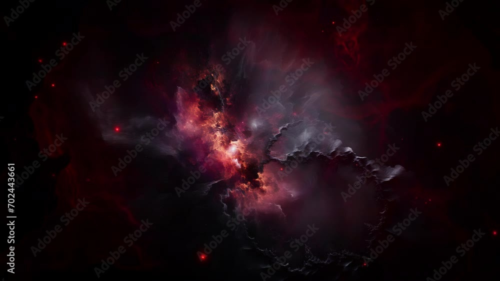 Dark red nebula with center protostar sun as white dwarf. Artistic ...