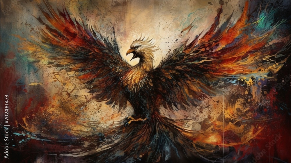 eye of the eagle, Picture a mythical tableau of a phoenix, embodied as ...