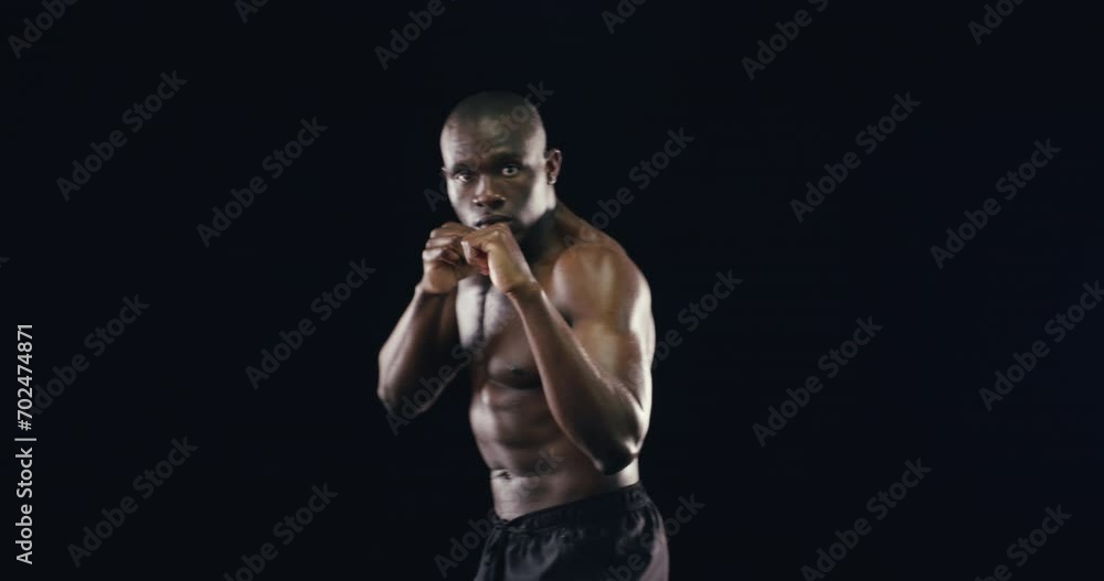 Boxer, strike or hands with punch in sports competition, portrait or ...