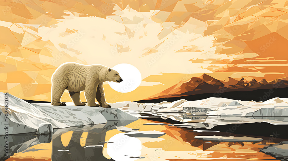 Polar bear in Arctic regions, illustrated background, animal background ...