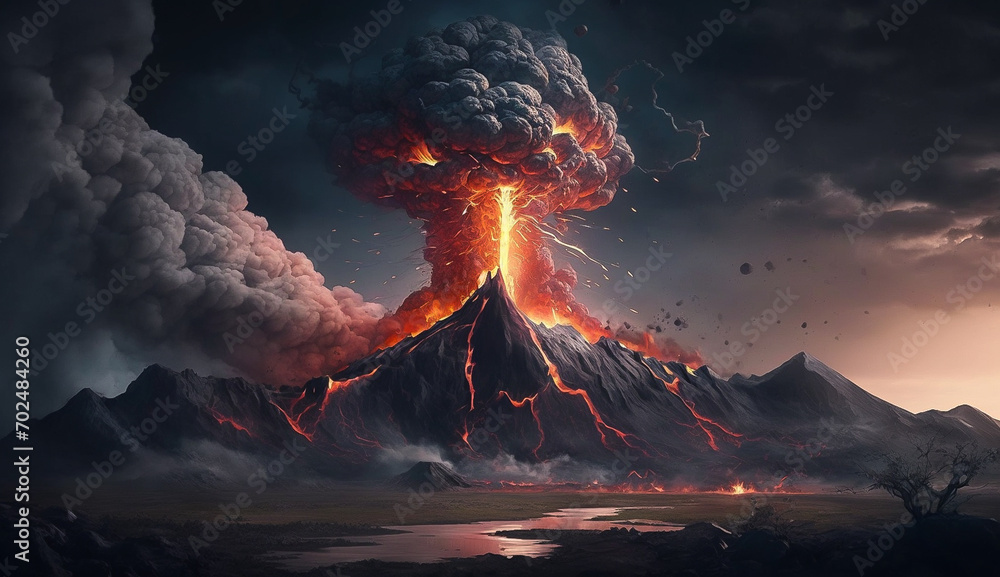 Eruption of super volcano Stock Illustration | Adobe Stock