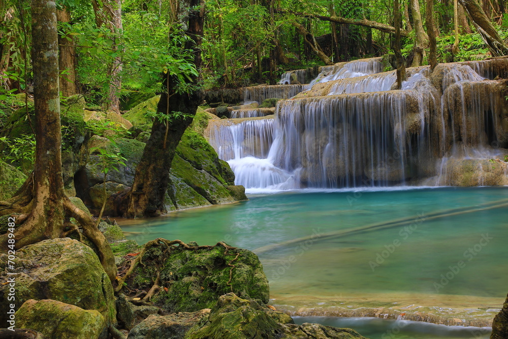 Erawan Waterfall is located in Erawan National Park. A 7-tiered ...