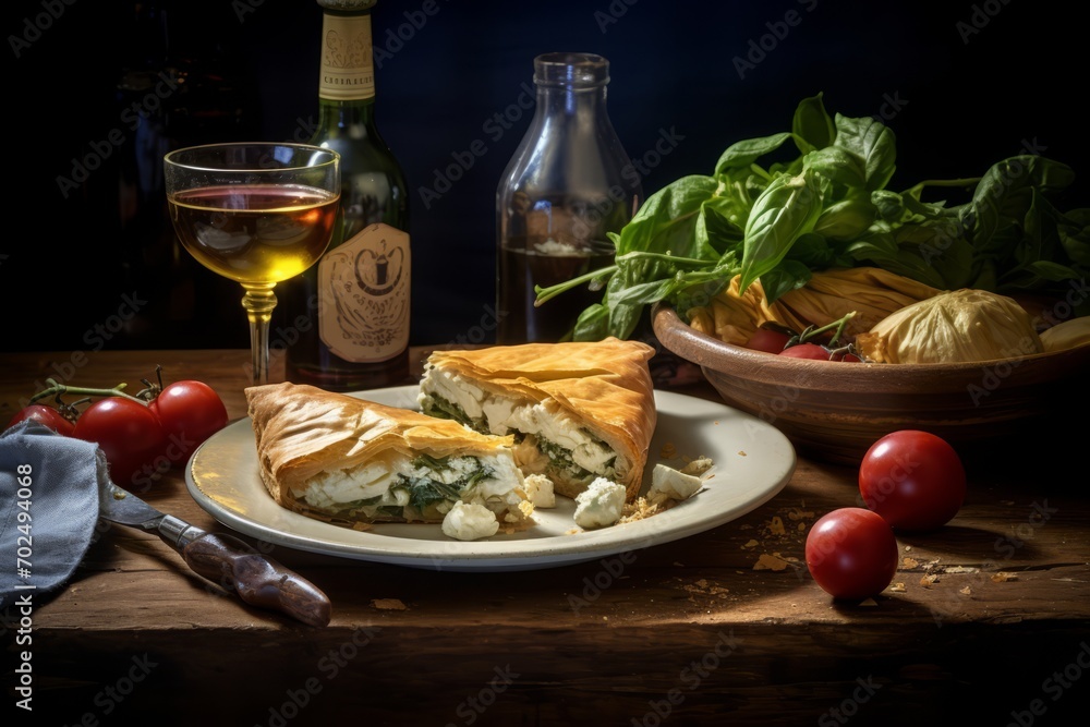 Authentic Greek dining featuring a delicious piece of Spanakopita ...