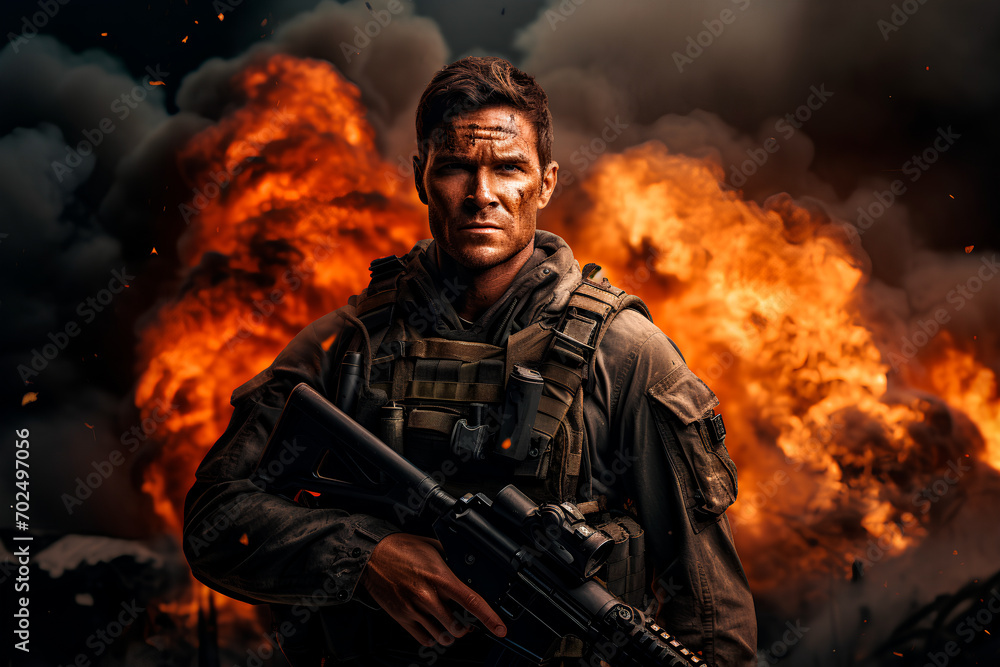 An image depicts a resilient soldier, armed and enduring the ravages of ...