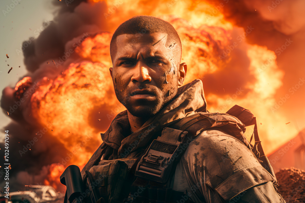 An image depicts a resilient soldier, armed and enduring the ravages of ...