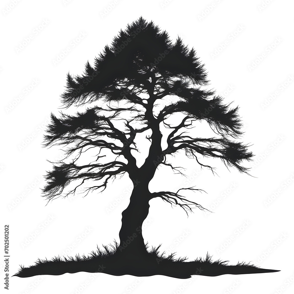 Black and white tree silhouette on transparent background, PNG Stock ...