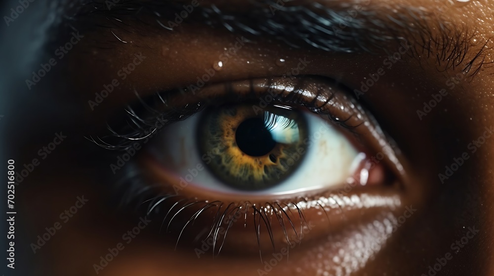 Close up of an African man's face. Eye macro with black iris. Close-up ...