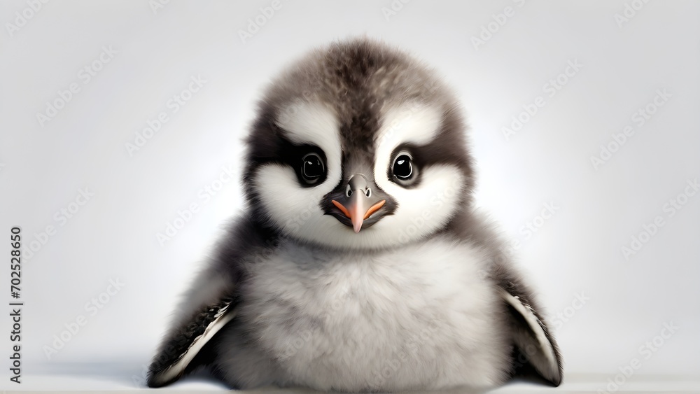 Cute baby penguin chick with soft feathers and a fluffy appearance ...