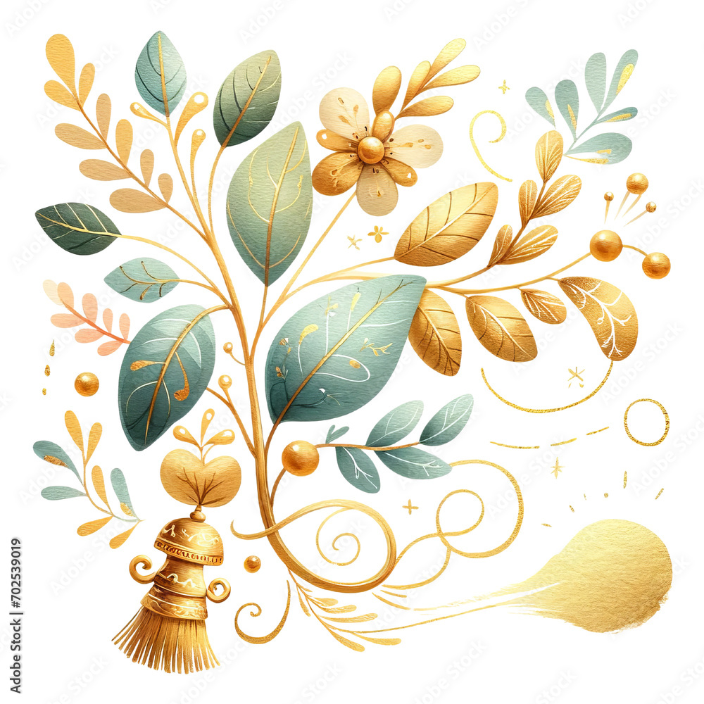 Golden Clipart, Cute Golden Element, WaterColor Clipart, Golden Element ...