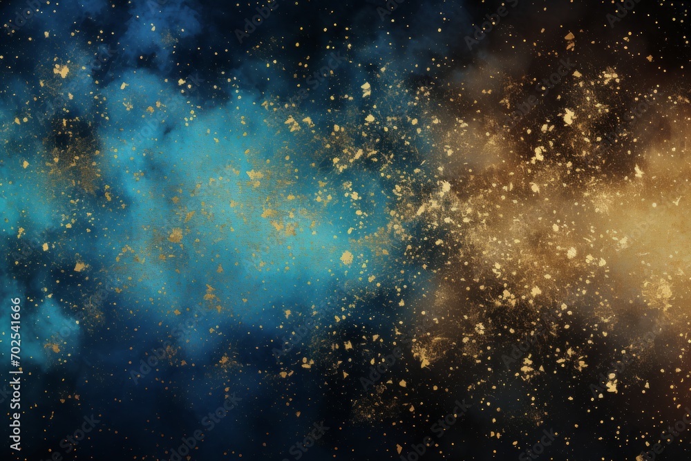 abstract blue and gold background with particles. golden dust light ...