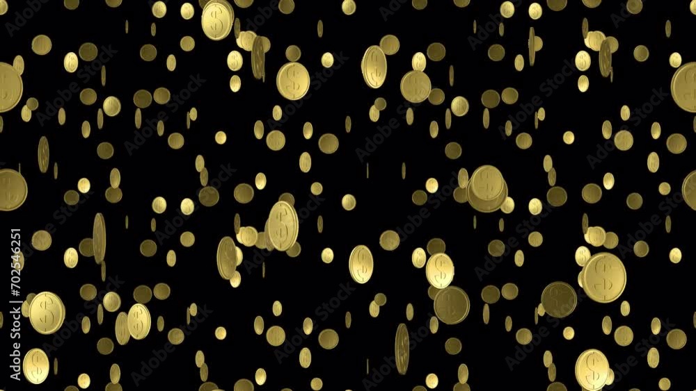 Dollar Gold Coin money loop tile Falling with alpha. This 3d animation ...