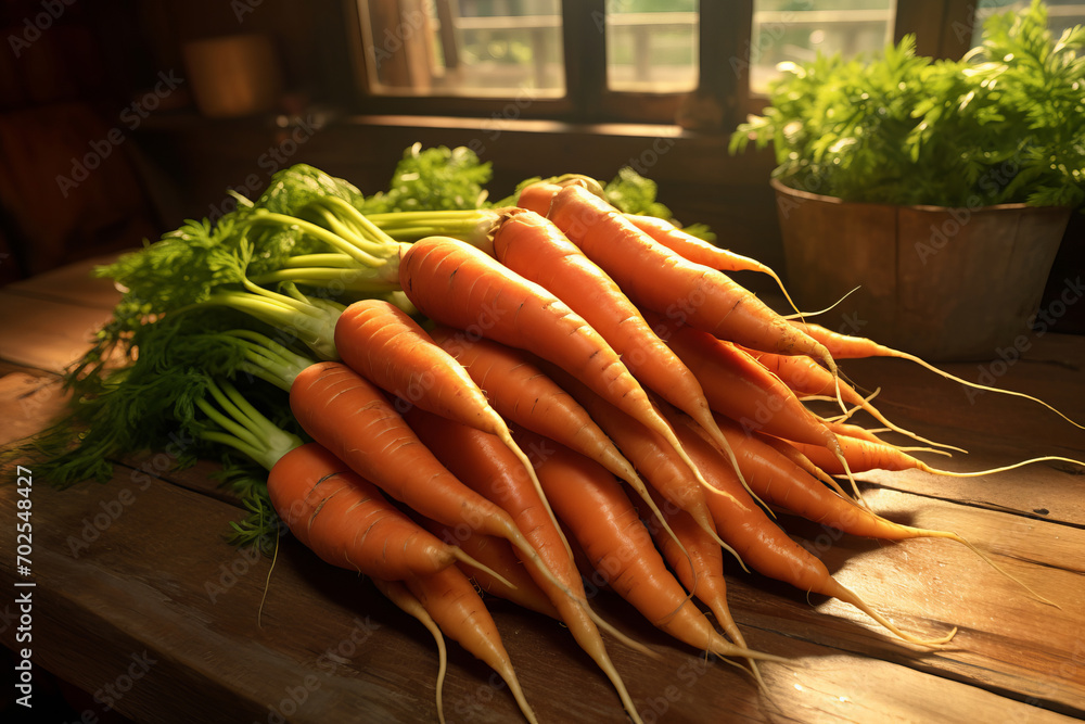 Vibrant carrots in a bunch, a testament to the beauty of nature and the ...