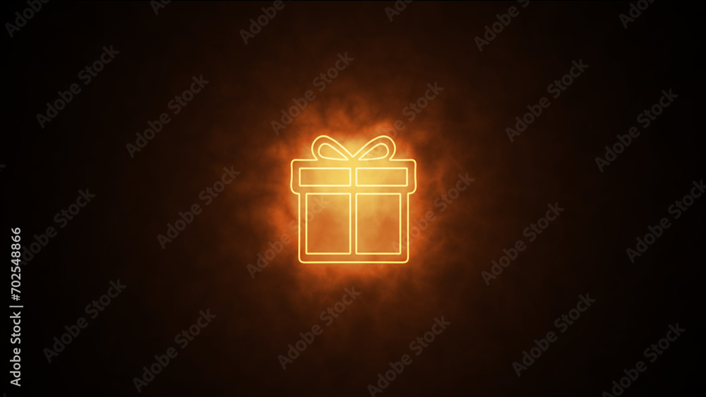 Neon Gift box. neon outline box with gift and ribbon bow. Birthday ...