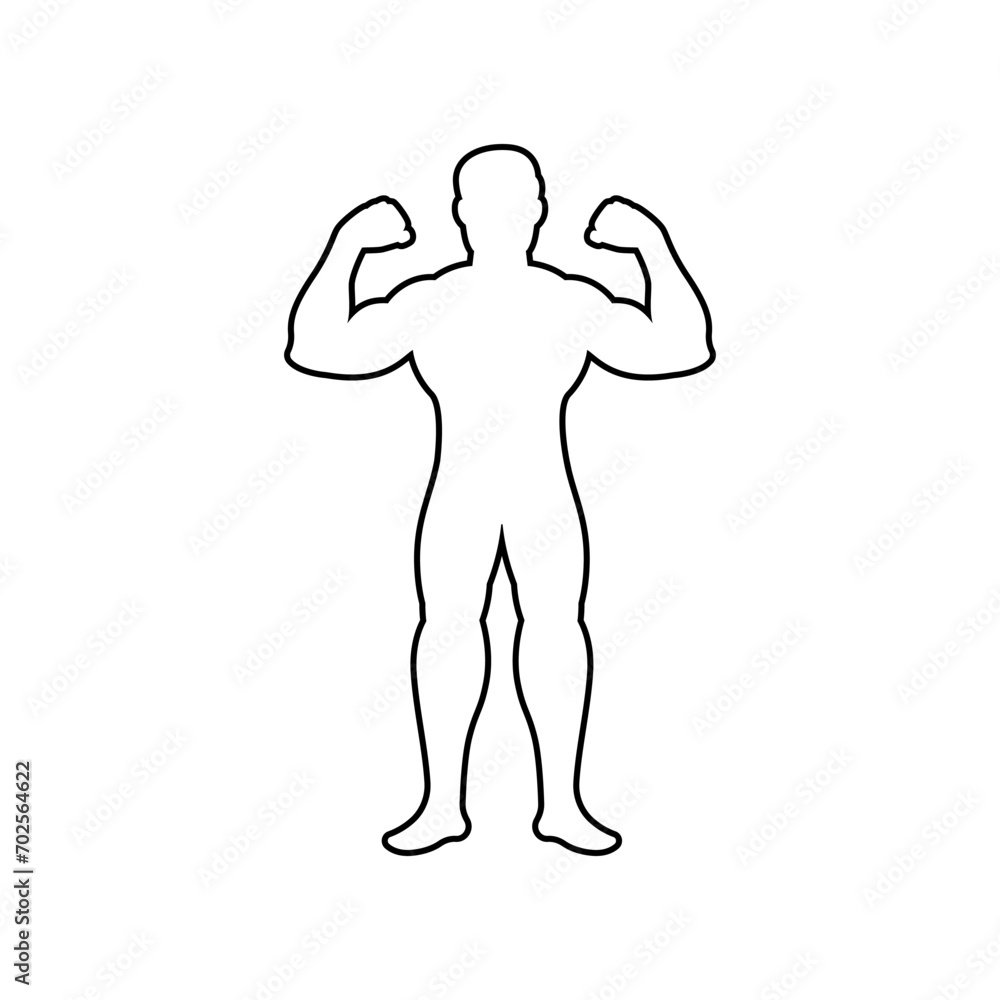 Bodybuilder athlete showing his muscles.Line art. Stock Vector | Adobe ...