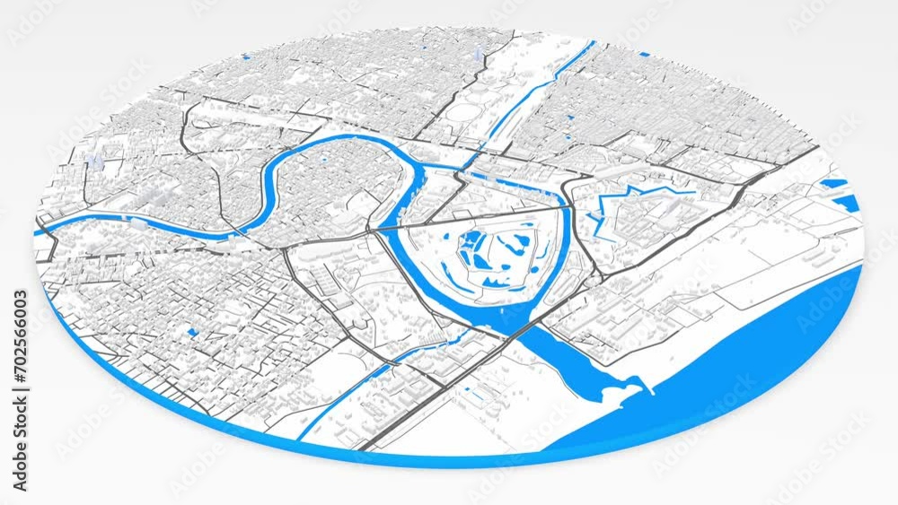 Chennai 3D model map background loop. Spinning around India city air ...