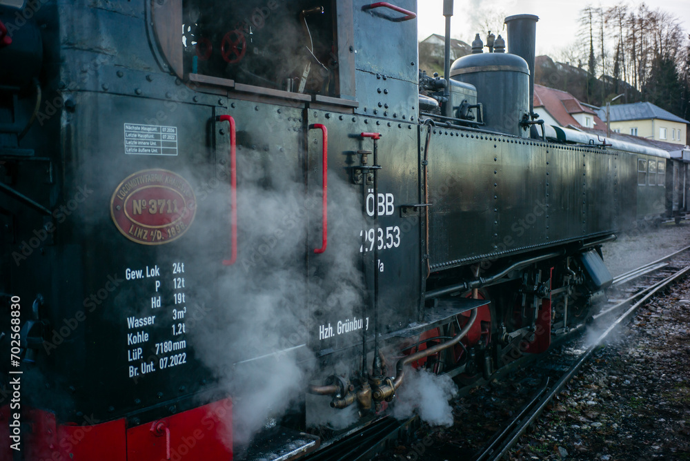 steam locomotive of the old museum train stertalbahn in the railway ...