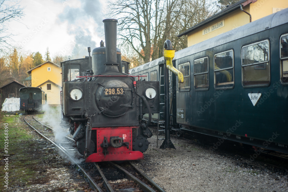 steam locomotive of the old museum train stertalbahn in the railway ...