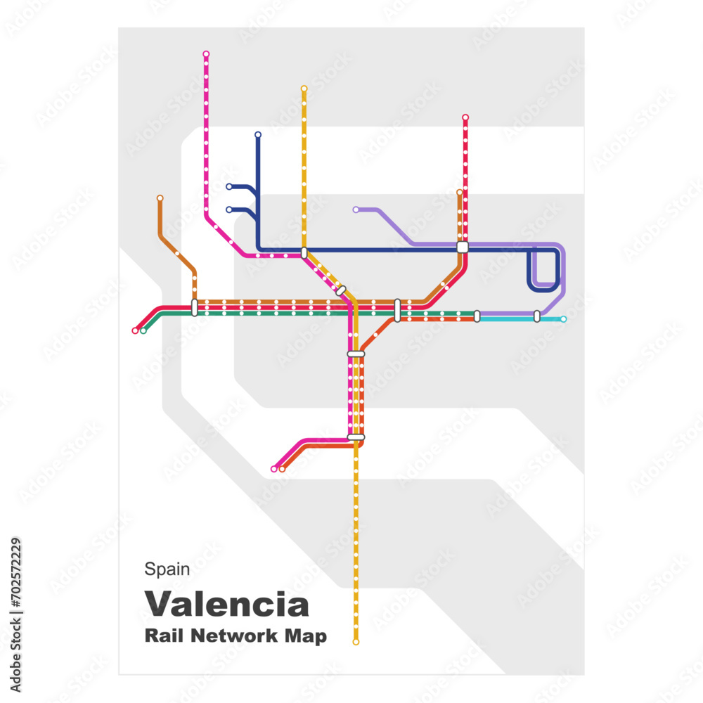 Layered editable vector illustration of Rail Network Map of Valencia ...