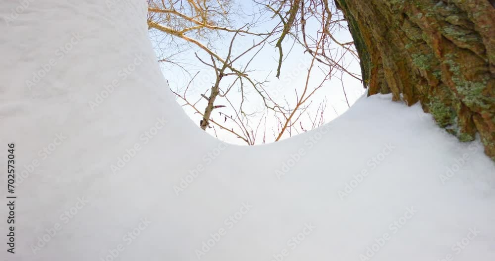 Vidéo Stock The ultra-wide-angle camera passes through the snow-covered ...