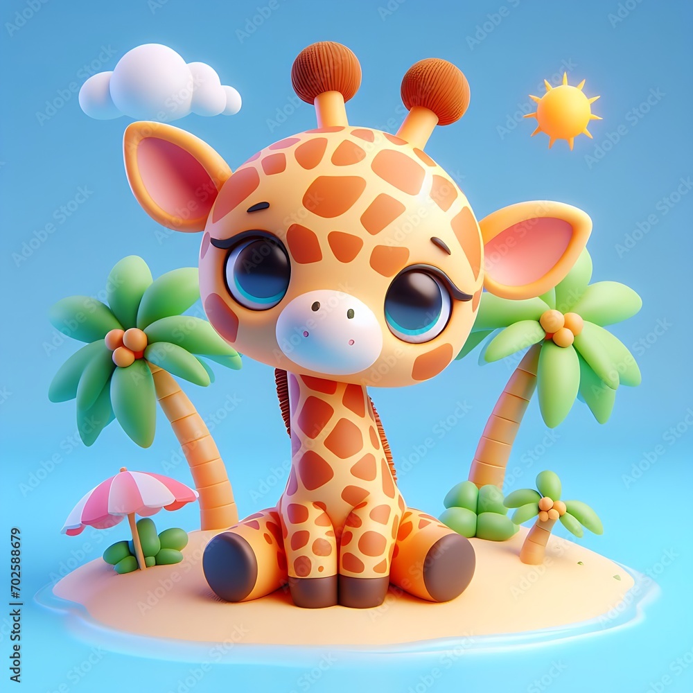 3d cute Giraffe, 3D cartoon giraffe character illustration in nice ...