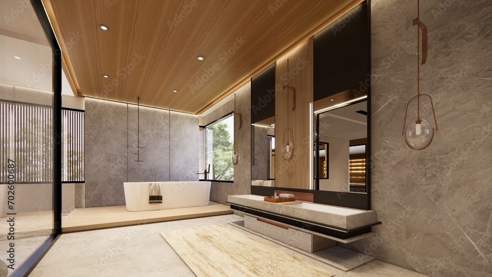 Interior Empty Modern Loft house open space .Living room and pantry ...