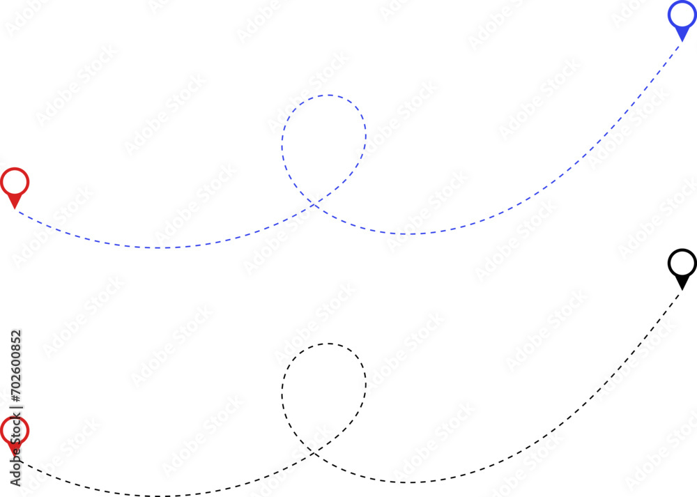 Route icon - two points with dotted path and location pin. Route ...