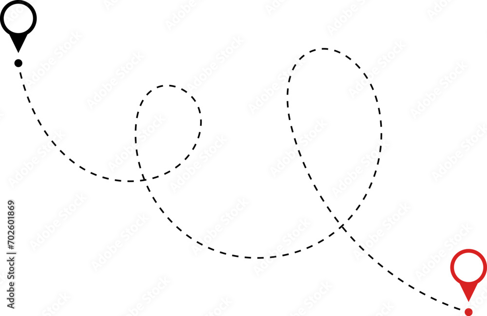 Route icon - two points with dotted path and location pin. Route ...