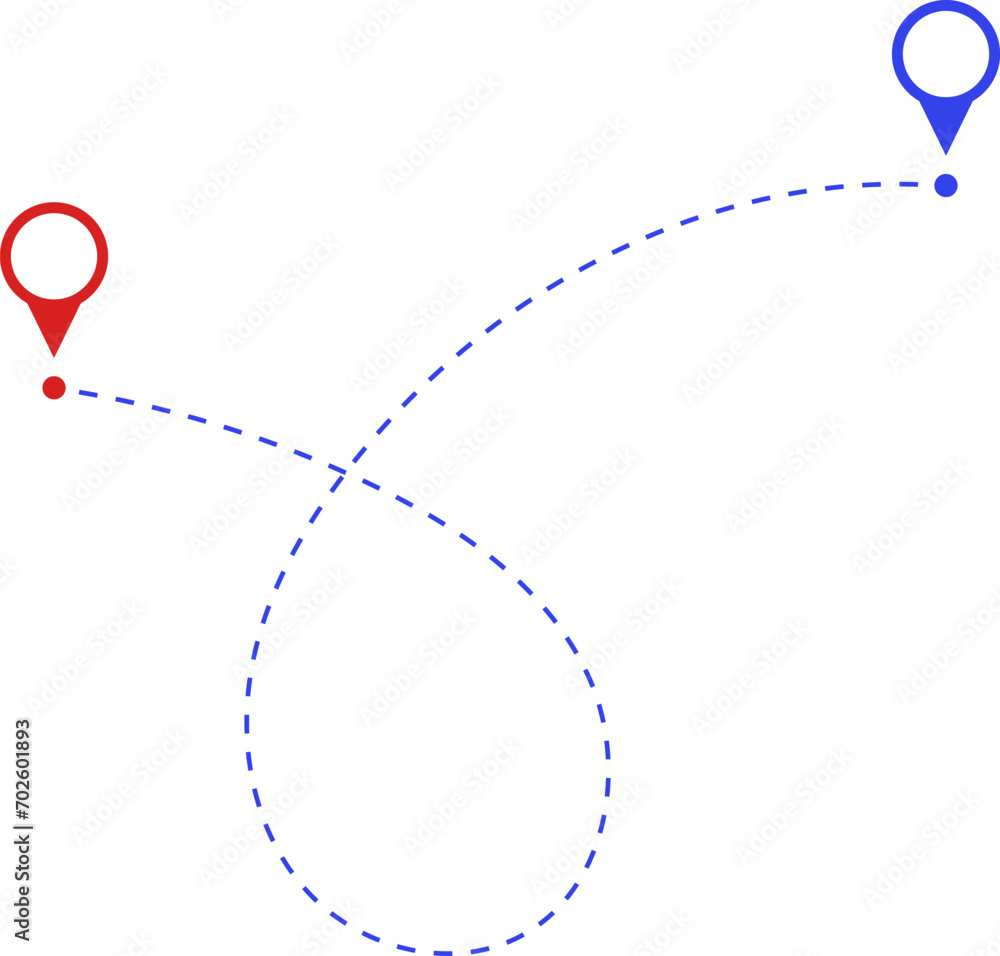 Route icon - two points with dotted path and location pin. Route ...
