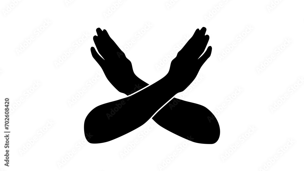 forbidden hand sign, crossed hands, black isolated silhouette Stock ...