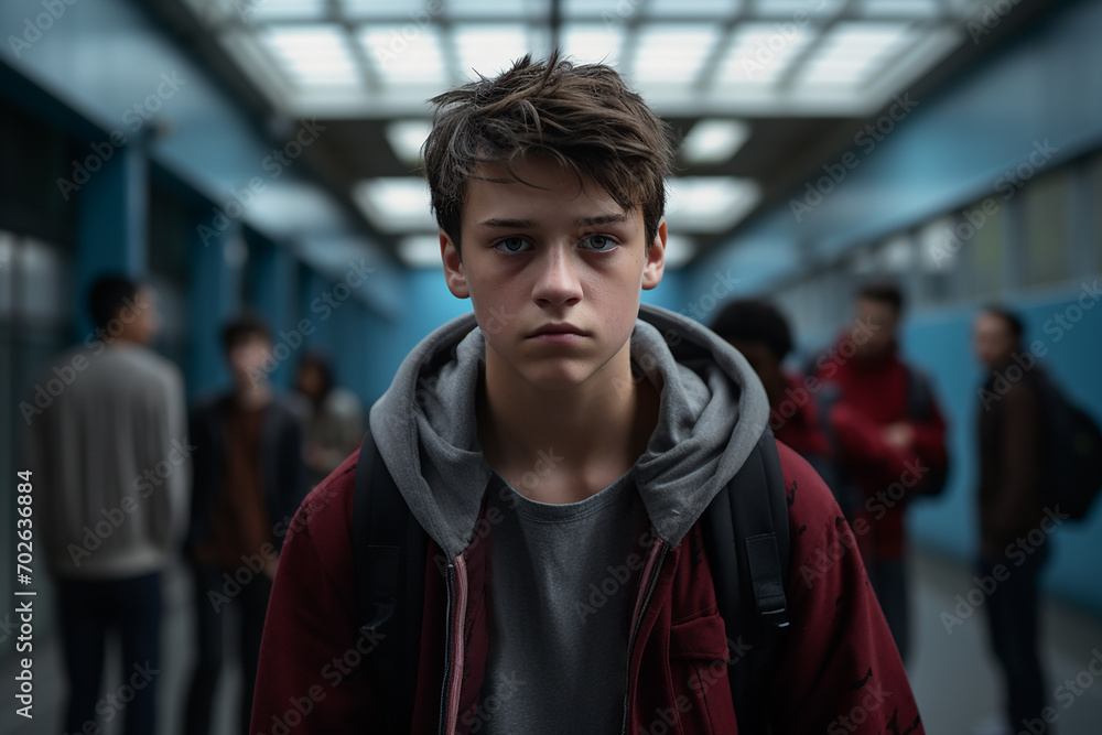 Generative AI Image of Introverted Boy with Sad Expression Shunned by ...