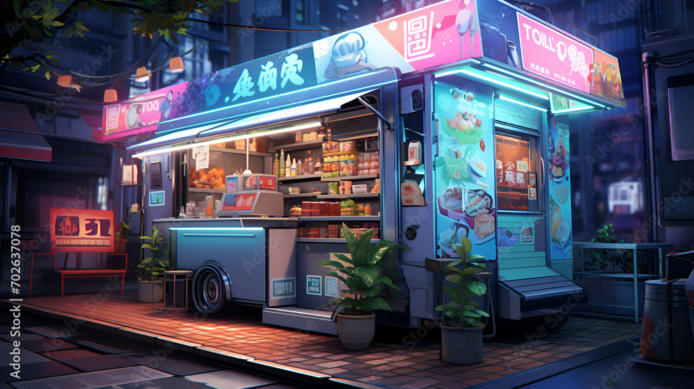 Lofi food truck anime style Stock Illustration | Adobe Stock