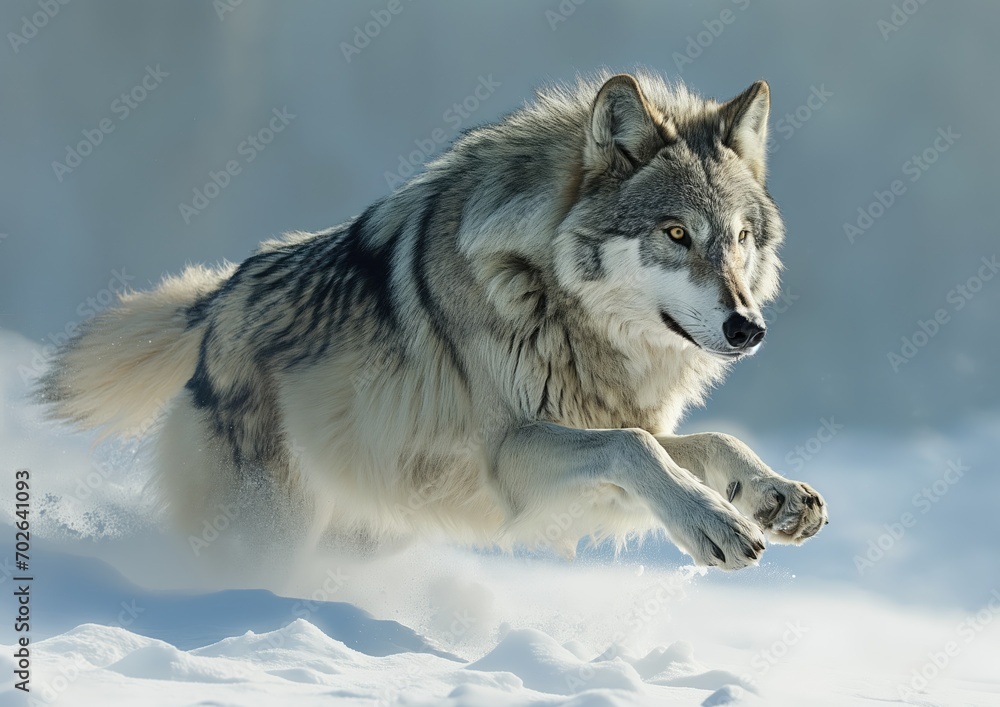 - A wolf in mid-leap, frozen in time, displaying its agility and power ...