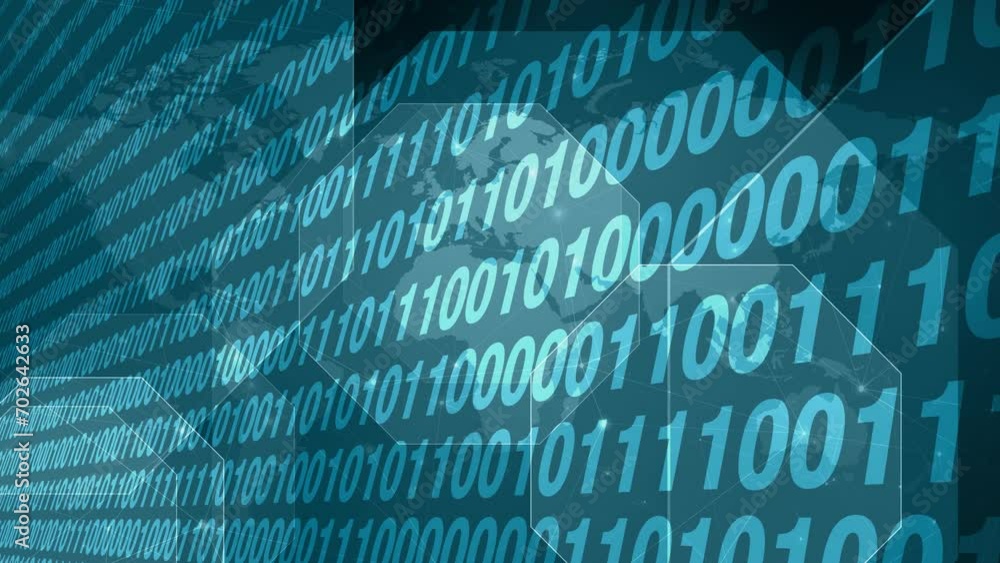 Cyber crime lines of binary code and world map visualisation showing ...