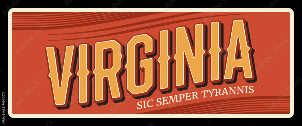 USA state vector sign of Virginia, American travel or tourism plate ...