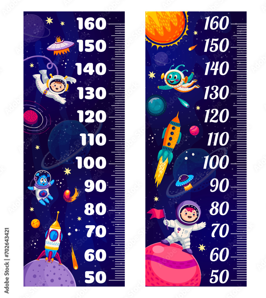 Kids height measure chart ruler with galaxy planets, astronauts and ...