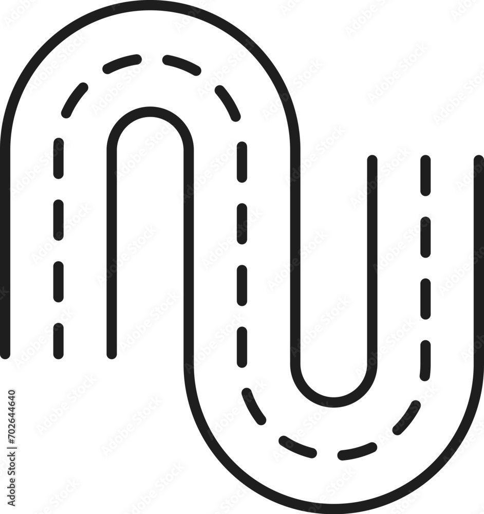 Road line icon, highway or freeway turn and traffic street roadway ...