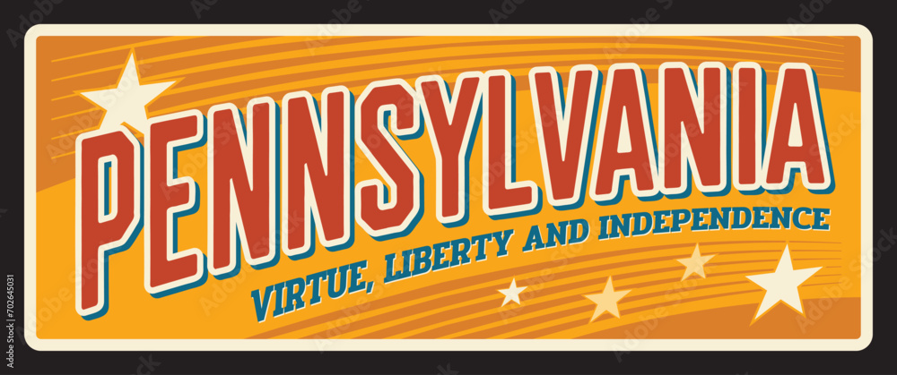 Pennsylvania USA state old sign, metal travel plate, American travel ...