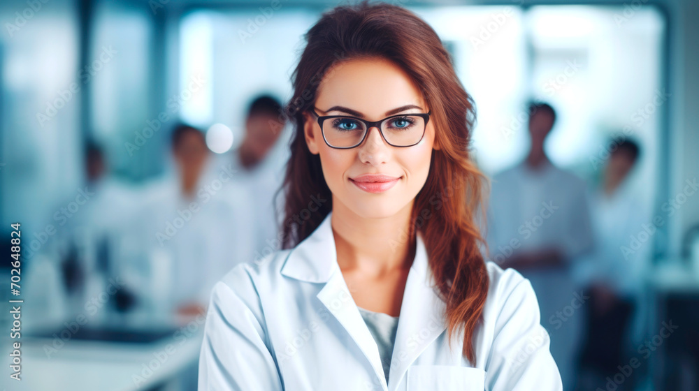 Professional beautiful young woman doctor standing with arms crossed ...